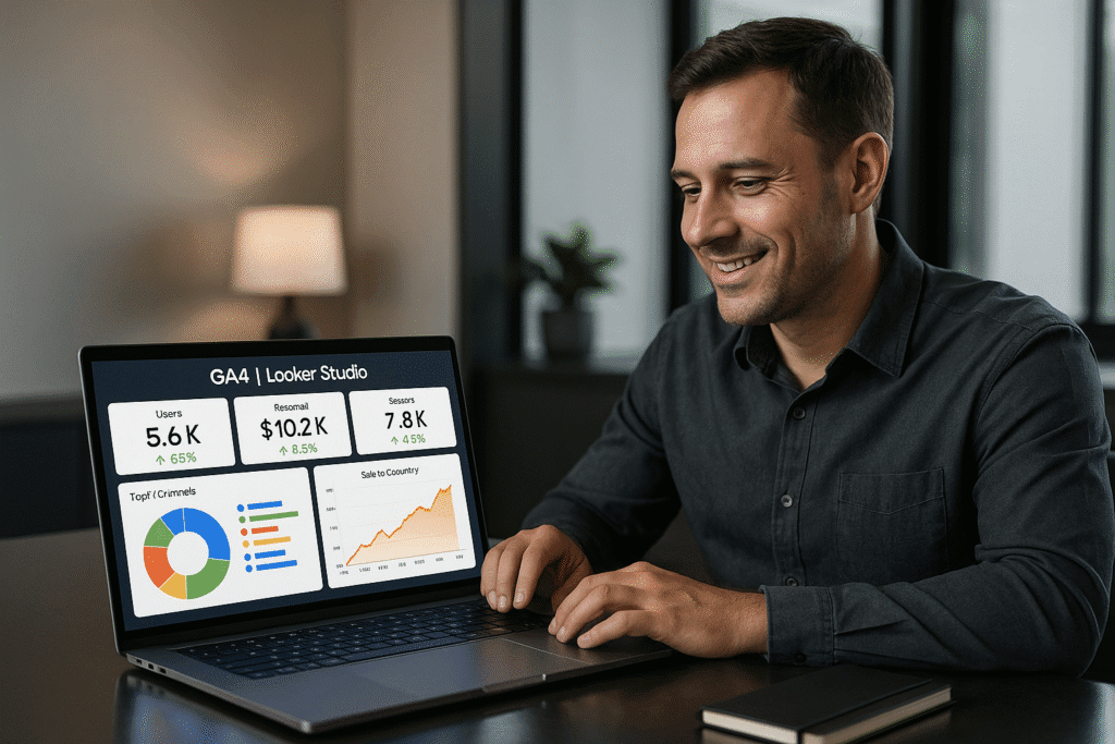GA4 riport Looker Studio dashboard a digitális marketingben - boostyourbiz.ai